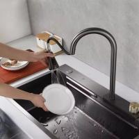 China Stainless Steel Nano Step Handmade Above Mount Waterfall Faucet Multifunction Single Bowl Kitchen Sinks for the Kitchen for sale