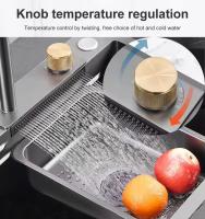 China Stainless Steel Nano Step Handmade Above Mount Waterfall Faucet Multifunction Single Bowl Kitchen Sinks for the Kitchen for sale