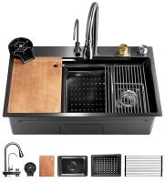 China Stainless Steel Nano Step Handmade Above Mount Waterfall Faucet Multifunction Single Bowl Kitchen Sinks for the Kitchen for sale