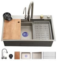 China Stainless Steel Nano Step Handmade Above Mount Waterfall Faucet Multifunction Single Bowl Kitchen Sinks for the Kitchen for sale