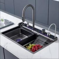 China Digital Display Stainless Steel Kitchen Sink with Nano Honeycomb and Multifunctional Waterfall Rainfall for sale