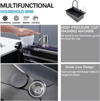 China Digital Display Stainless Steel Kitchen Sink with Nano Honeycomb and Multifunctional Waterfall Rainfall for sale