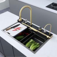 China Digital Display Stainless Steel Kitchen Sink with Nano Honeycomb and Multifunctional Waterfall Rainfall for sale