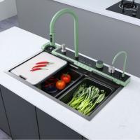 China Digital Display Stainless Steel Kitchen Sink with Nano Honeycomb and Multifunctional Waterfall Rainfall for sale