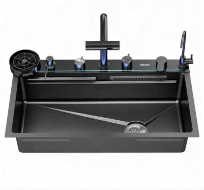 China Digital Display Stainless Steel Kitchen Sink with Nano Honeycomb and Multifunctional Waterfall Rainfall for sale