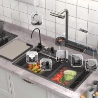 China Digital Display Stainless Steel Kitchen Sink with Nano Honeycomb and Multifunctional Waterfall Rainfall for sale