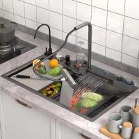 China Digital Display Stainless Steel Kitchen Sink with Nano Honeycomb and Multifunctional Waterfall Rainfall for sale