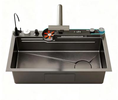 China Digital Display Stainless Steel Kitchen Sink with Nano Honeycomb and Multifunctional Waterfall Rainfall for sale