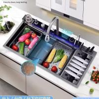 China Digital Display Stainless Steel Kitchen Sink with Nano Honeycomb and Multifunctional Waterfall Rainfall for sale