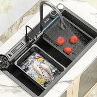 China Digital Display Stainless Steel Kitchen Sink with Nano Honeycomb and Multifunctional Waterfall Rainfall for sale