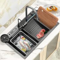 China Digital Display Stainless Steel Kitchen Sink with Nano Honeycomb and Multifunctional Waterfall Rainfall for sale