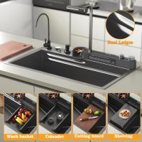China Digital Display Stainless Steel Kitchen Sink with Nano Honeycomb and Multifunctional Waterfall Rainfall for sale