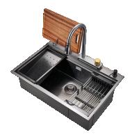 China Stainless Steel Nano Step Handmade Above Mount Waterfall Faucet Multifunction Single Bowl Kitchen Sinks for the Kitchen for sale