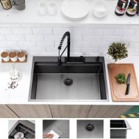 China Modern Multifunction Black Waterfall Faucet Drop in Kitchen Sink Workstation Topmount Stainless Steel Single Bowl Kitchen Sink for sale