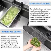 China Modern Multifunction Black Waterfall Faucet Drop in Kitchen Sink Workstation Topmount Stainless Steel Single Bowl Kitchen Sink for sale