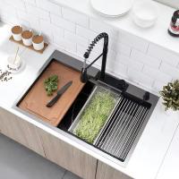 China Modern Multifunction Black Waterfall Faucet Drop in Kitchen Sink Workstation Topmount Stainless Steel Single Bowl Kitchen Sink for sale