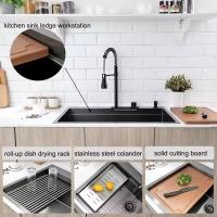China Modern Multifunction Black Waterfall Faucet Drop in Kitchen Sink Workstation Topmount Stainless Steel Single Bowl Kitchen Sink for sale