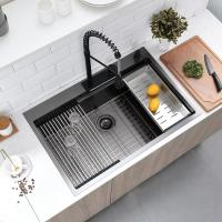 China Modern Multifunction Black Waterfall Faucet Drop in Kitchen Sink Workstation Topmount Stainless Steel Single Bowl Kitchen Sink for sale
