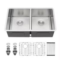 China Undermount Sink Double Bowl Kitchen Sink Stainless Steel 16 Gauge Round Corner Double BowlSink Basin for sale