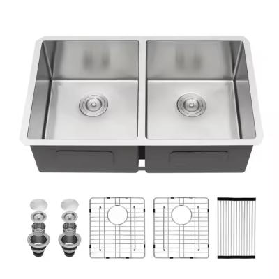 China Undermount Sink Double Bowl Kitchen Sink Stainless Steel 16 Gauge Round Corner Double BowlSink Basin for sale