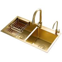 China Luxury Handmade Modern Rectangular Stainless Steel 304 Brushed Surface Customized Thickness Kitchen Sink Double Bowl Undermount for sale
