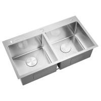 China Modern Double Rectangular Sink Above Counter Handmade 304 Stainless Steel Kitchen Sink With Colander for sale