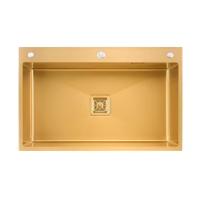 China Luxury Gold Sink High Quality 304 S.S. Top Mount Handmade Sink Single Bowl for Kitchen for sale