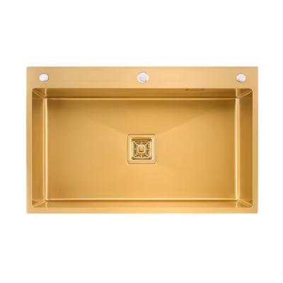 China Luxury Gold Sink High Quality 304 S.S. Top Mount Handmade Sink Single Bowl for Kitchen for sale