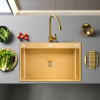 China Luxury Gold Sink High Quality 304 S.S. Top Mount Handmade Sink Single Bowl for Kitchen for sale