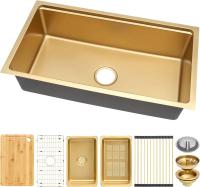 China Gold Undermount Modern Kitchen Sink 30x18 Inch 201/304 Stainless Steel Single Bowl One Hole Without Faucet with Strainer for sale