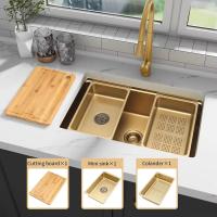 China Gold Undermount Modern Kitchen Sink 30x18 Inch 201/304 Stainless Steel Single Bowl One Hole Without Faucet with Strainer for sale