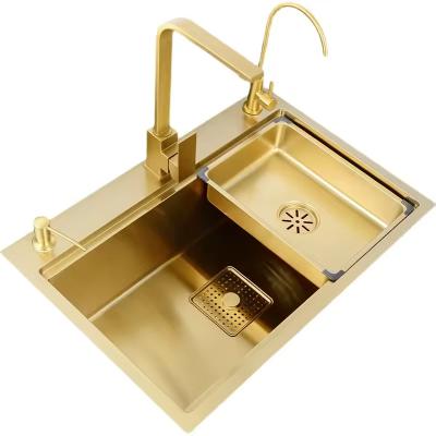 China Gold Stainless Steel Sink Large Single Kitchen Sink Household Dish Washing Basin Dish Washing Basin Above Counter for sale