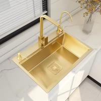 China Gold Stainless Steel Sink Large Single Kitchen Sink Household Dish Washing Basin Dish Washing Basin Above Counter for sale