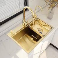 China Gold Stainless Steel Sink Large Single Kitchen Sink Household Dish Washing Basin Dish Washing Basin Above Counter for sale