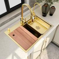 China Gold Stainless Steel Sink Large Single Kitchen Sink Household Dish Washing Basin Dish Washing Basin Above Counter for sale