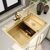 China Gold Stainless Steel Sink Large Single Kitchen Sink Household Dish Washing Basin Dish Washing Basin Above Counter for sale