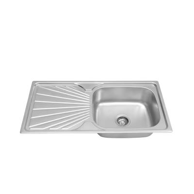 China Single Bowl Stainless Steel Kitchen Sink Drain Board New Style Multifunction Rectangular Counter Installation Easy Counter Top for sale