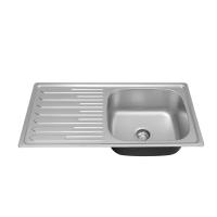 China Single Bowl Stainless Steel Kitchen Sink Drain Board New Style Multifunction Rectangular Counter Installation Easy Counter Top for sale