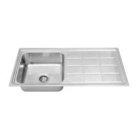 China Single Bowl Stainless Steel Kitchen Sink Drain Board New Style Multifunction Rectangular Counter Installation Easy Counter Top for sale
