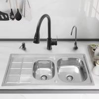 China Single Bowl Stainless Steel Kitchen Sink Drain Board New Style Multifunction Rectangular Counter Installation Easy Counter Top for sale
