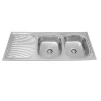 China Commercial Kitchen Sink Double Square Stainless Steel Handmade Drain Board Easy Assembly One-Hole Design Faucet Not Included for sale