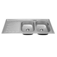 China Commercial Kitchen Sink Double Square Stainless Steel Handmade Drain Board Easy Assembly One-Hole Design Faucet Not Included for sale