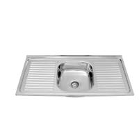 China Luxury European Kitchen Sink Single Bowl Stainless Steel Kitchen Sink With Drain Board Without Faucet for sale