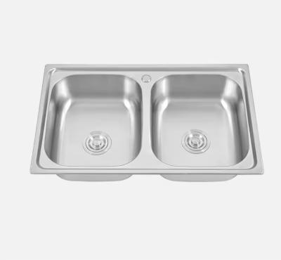 China Thickened Stainless Steel Double Bowls Washing Basin Rectangular Morden Kitchen Sink for sale