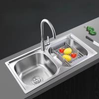 China Thickened Stainless Steel Double Bowls Washing Basin Rectangular Morden Kitchen Sink for sale