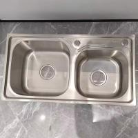 China Stainless Steel Extended Sink, Rectangular Double Bowl Embedded Kitchen Sink for sale