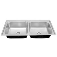 China 85x45cm Cheap Stainless Steel Sink One Piece Drawing Above Counter Washing Basin Durable Double Bowl Kitchen Sink for sale