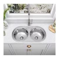 China 85x45cm Cheap Stainless Steel Sink One Piece Drawing Above Counter Washing Basin Durable Double Bowl Kitchen Sink for sale