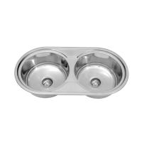 China 85x45cm Cheap Stainless Steel Sink One Piece Drawing Above Counter Washing Basin Durable Double Bowl Kitchen Sink for sale