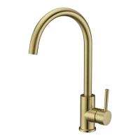 China Independent Design Kitchen Elbow Faucet Single Hole Brass Brushed Gold Kitchen Faucet for sale